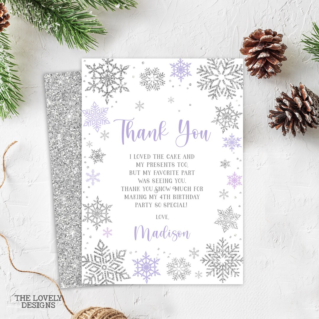 Editable Winter Thank You Card Winter Birthday Cards Snowflakes ...