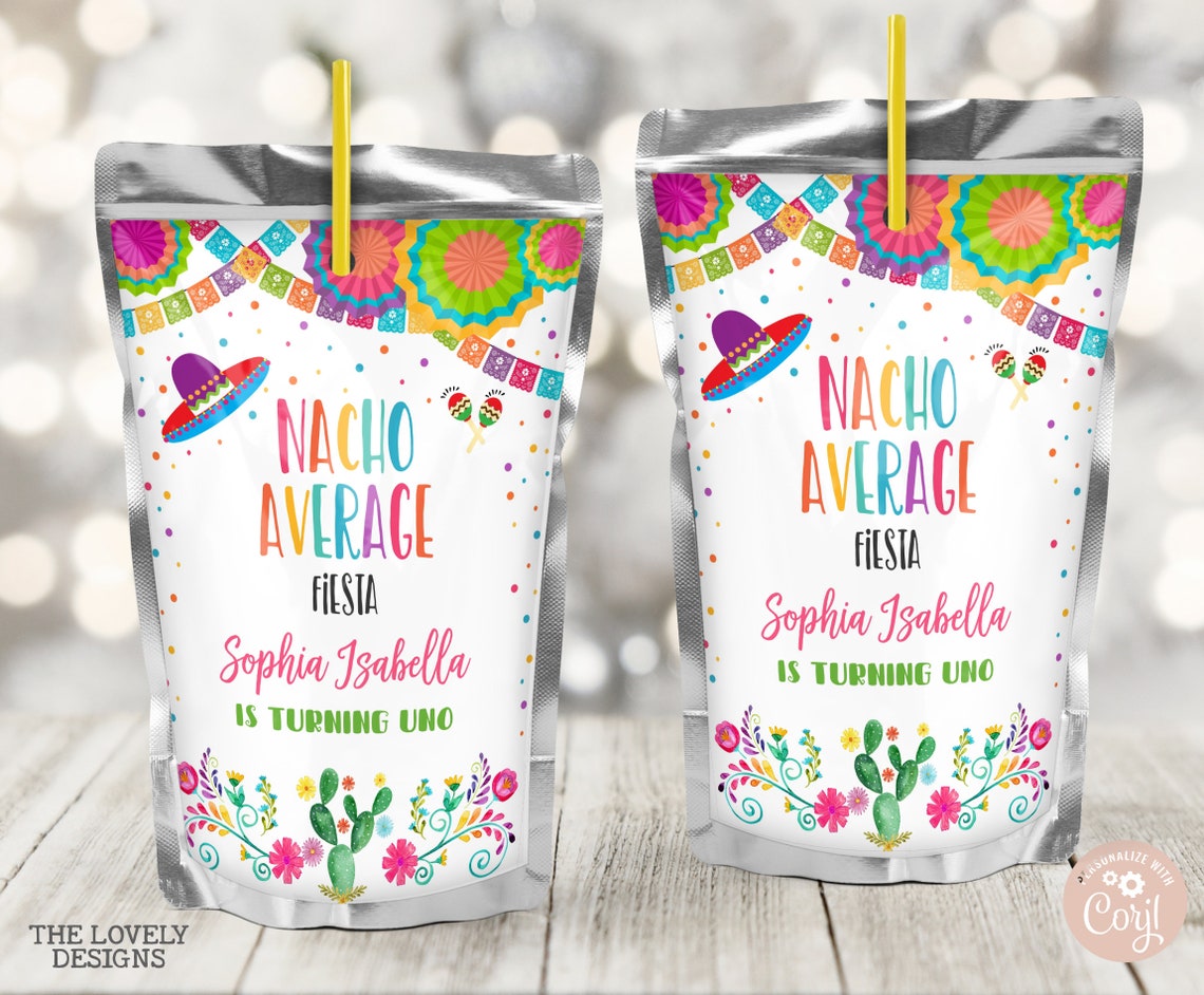 EDITABLE Fiesta Juice Pouch Label Nacho Average Fiesta Birthday Juice ...