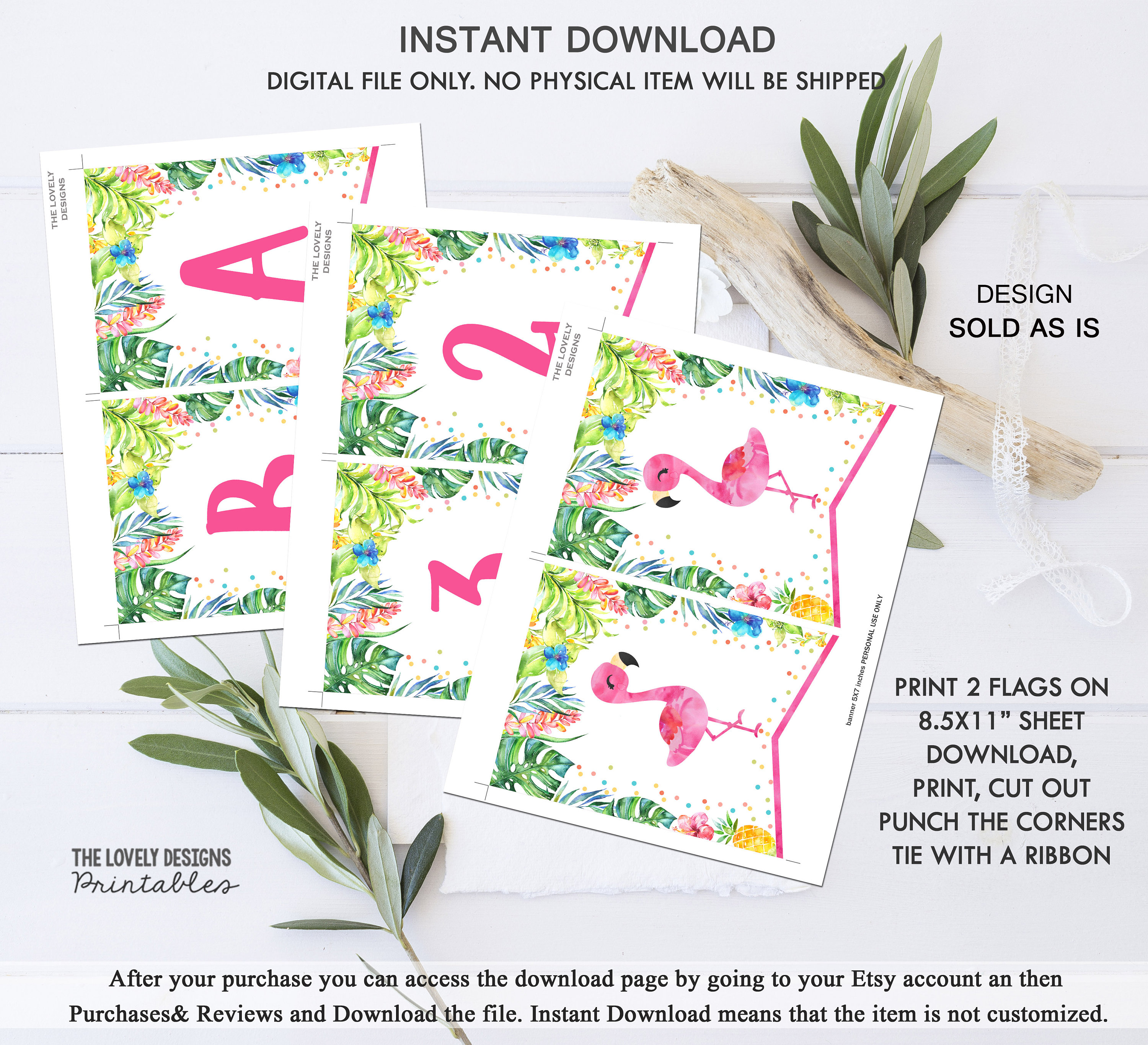 Flamingo Banner Flamingo Birthday A-Z Alphabet Numbers Custom Banner ...