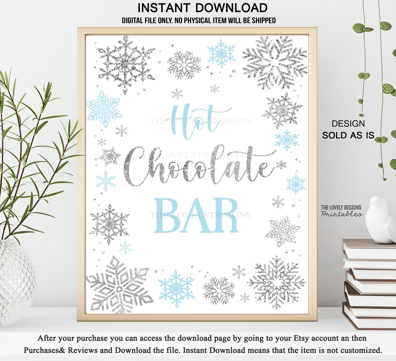 Winter Hot Chocolate Bar Sign Winter Wonderland Snowflakes Blue Silver ...