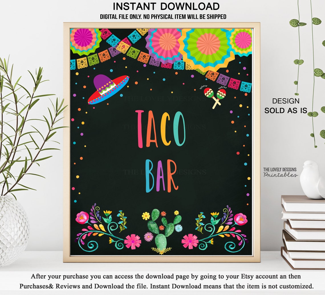 Fiesta Taco Bar Sign Fiesta Birthday Chalkboard Sign Fiesta Mexican ...