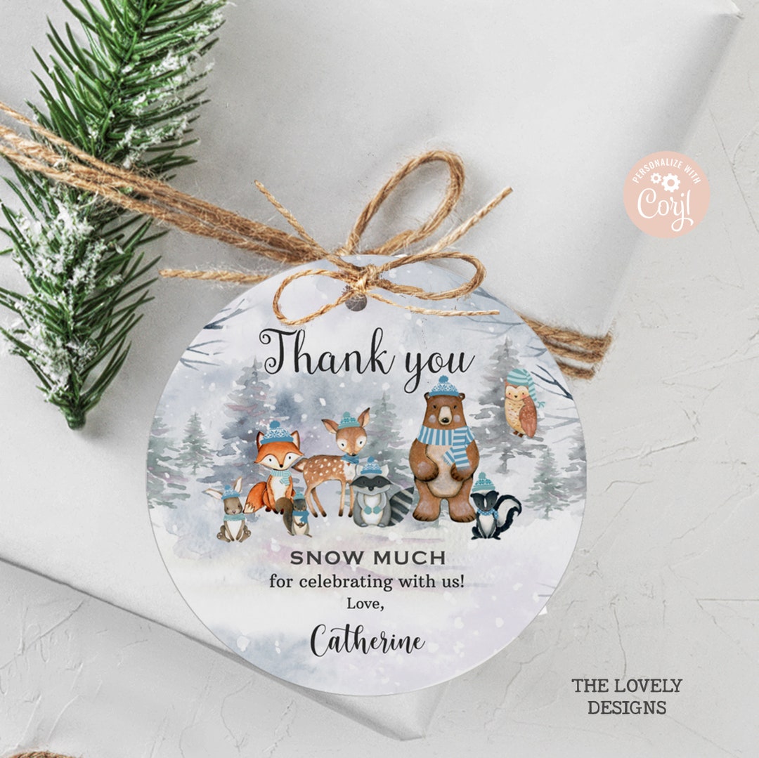 EDITABLE Woodland Winter Gift Tag 2.5" Woodland Baby Shower Circle ...