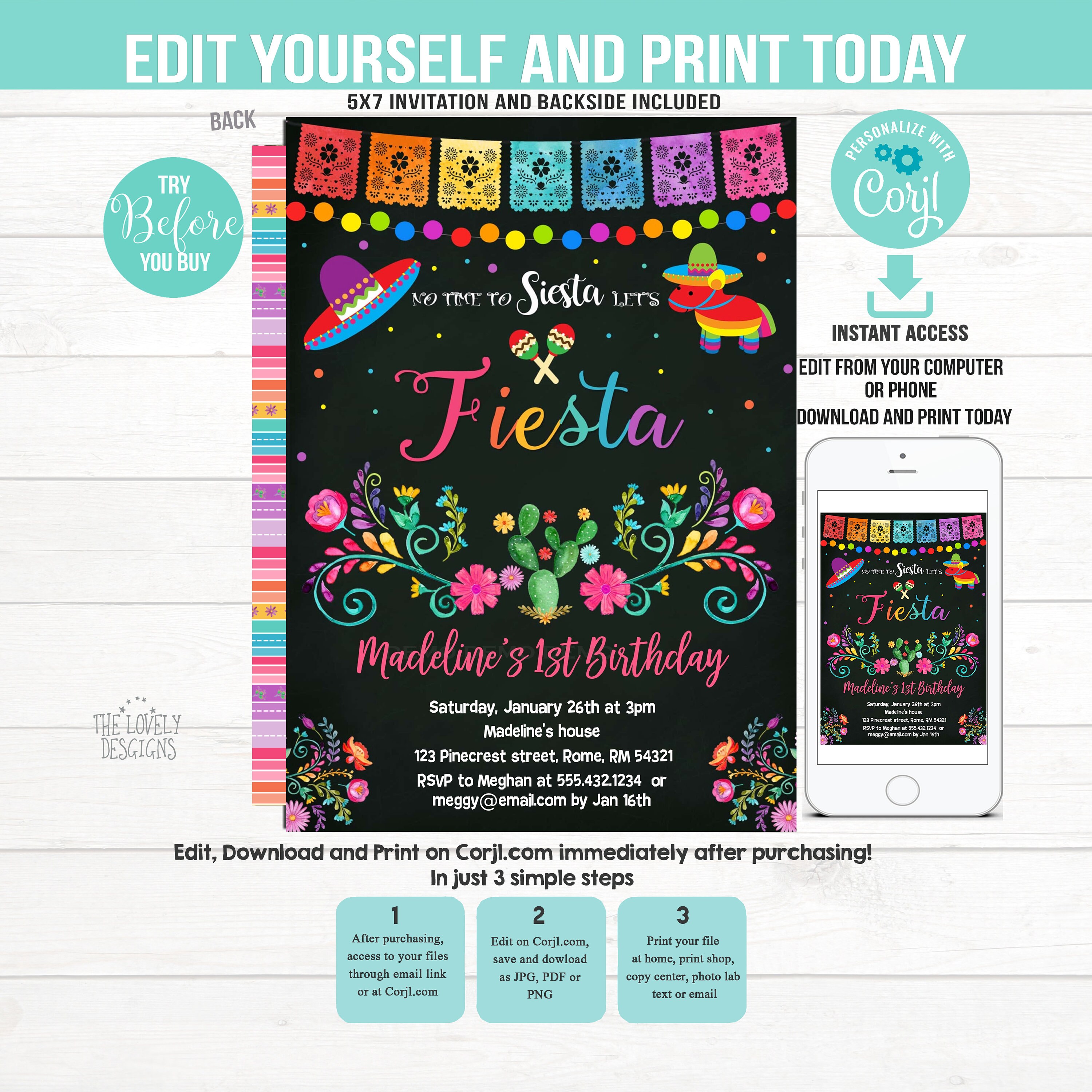 Fiesta Invitation EDITABLE Invitation Fiesta Birthday - Etsy