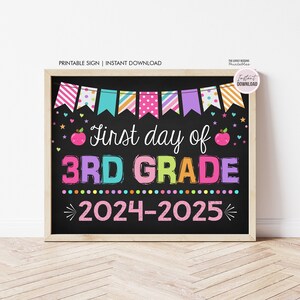 Girl First Day of 3rd Grade Sign, First Day of Third School Sign Back ...