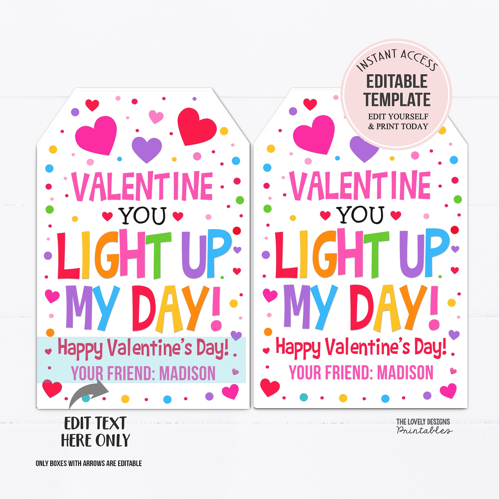 You Light up My Day Valentine Tag, Finger Lights Valentine Glow Stick ...