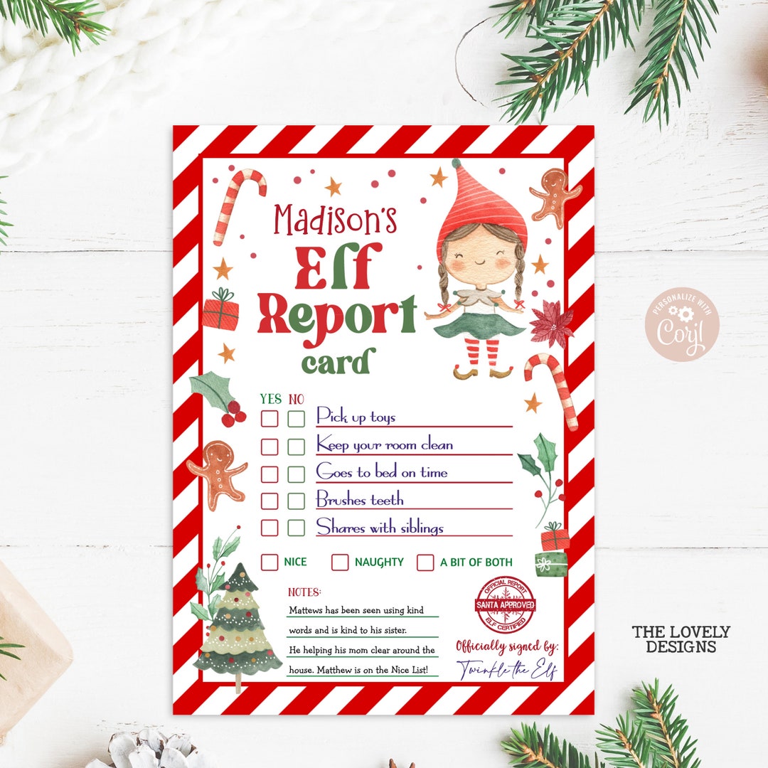 EDITABLE Elf Report Card Christmas Elf Official Report Card Santa Claus ...