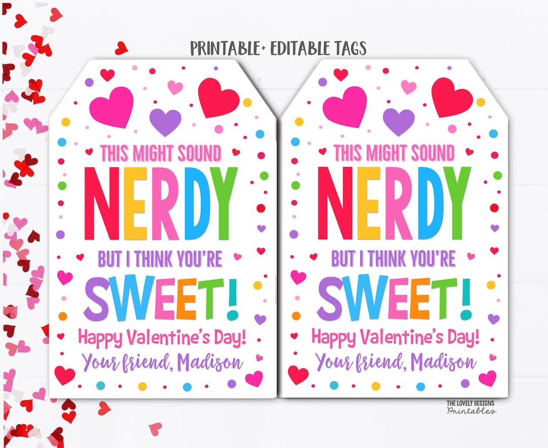 Nerdy Valentine Candy Gift Tag, Student Teacher Friend, Nerdy Valentine ...