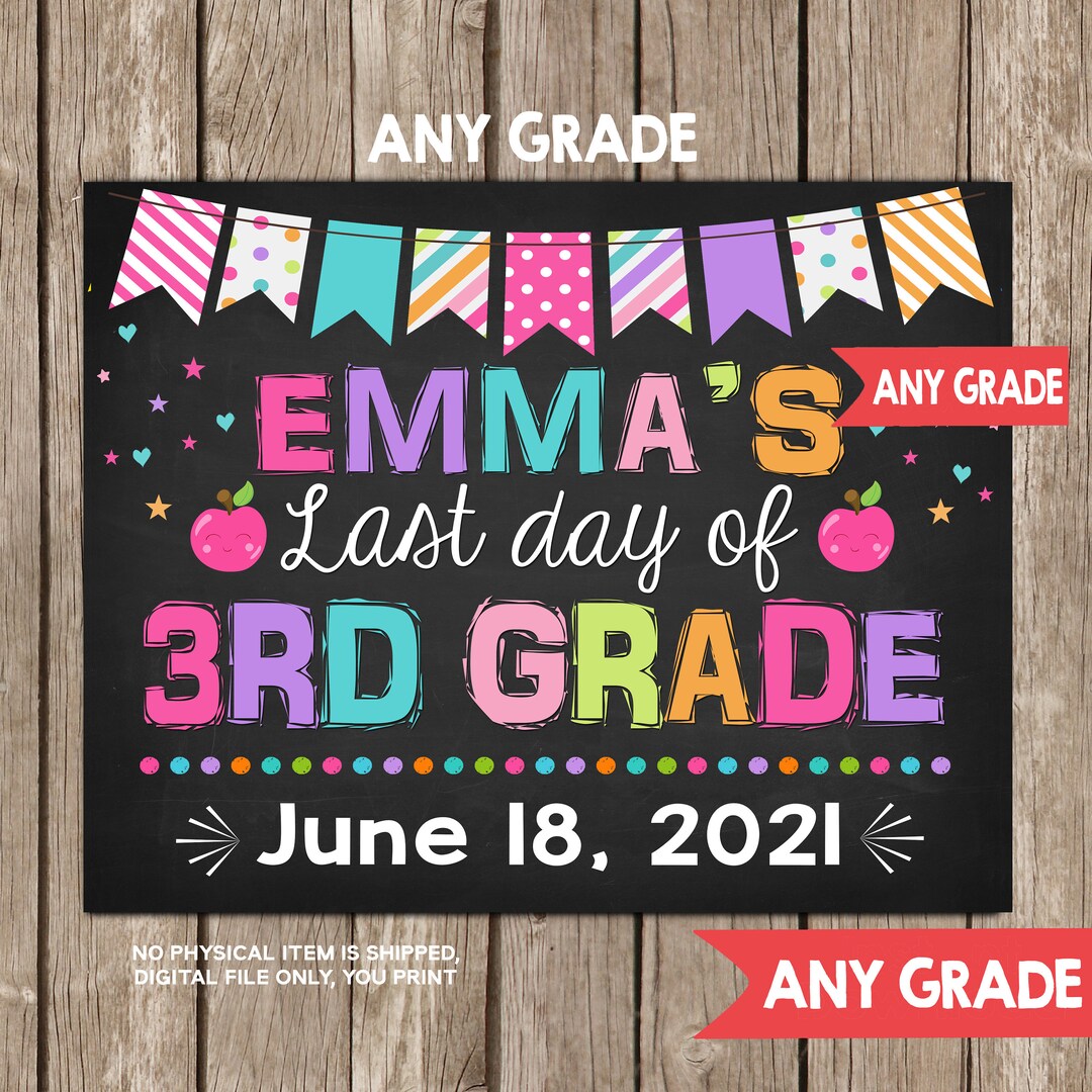 Girl Last day of School Sign Chalkboard ANY GRADE Last Day Preschool ...