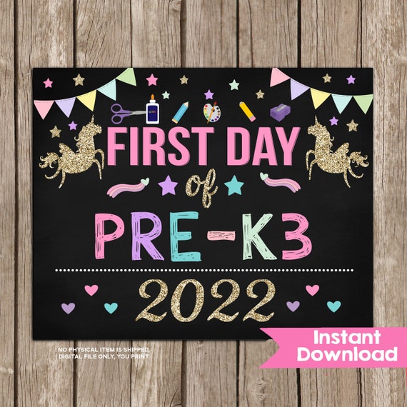 Unicorn First Day of PRE K3 Sign Pirntable INSTANT DOWNLOAD - Etsy