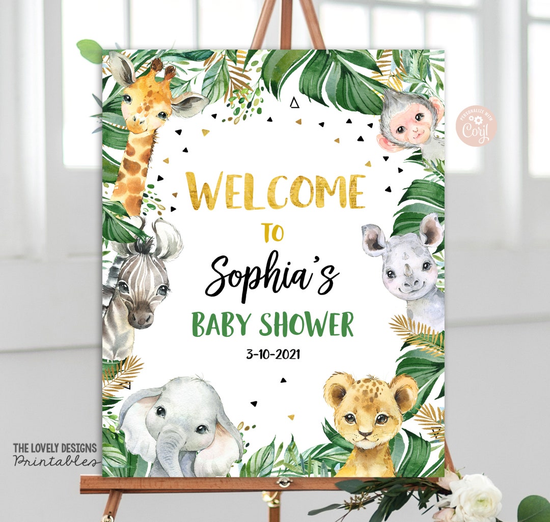Editable Jungle Baby Shower Welcome Sign Jungle Boy Sign Wild Safari ...
