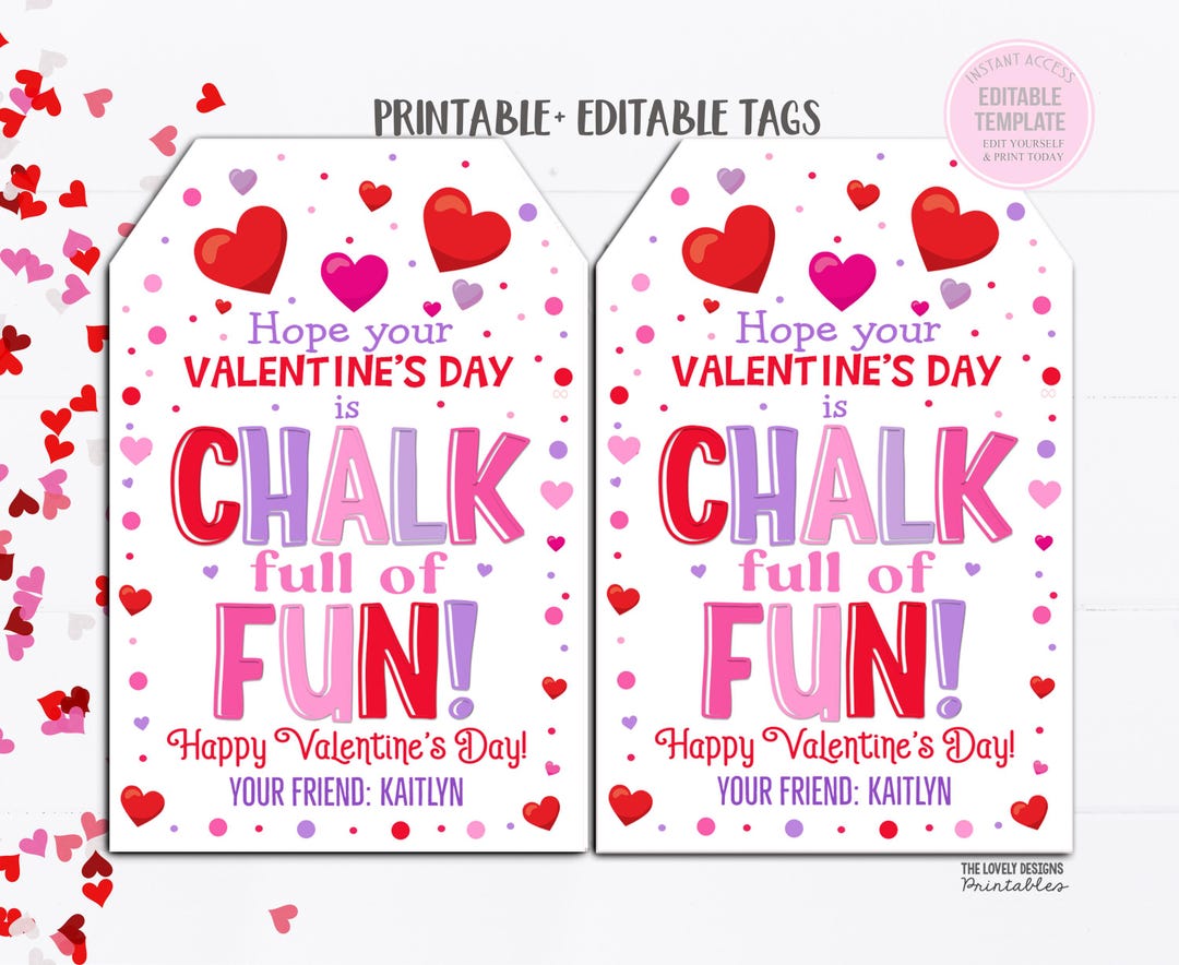 Valentine Chalk Gift Tags, Valentine's Day is Chalk Full of Fun Tag ...