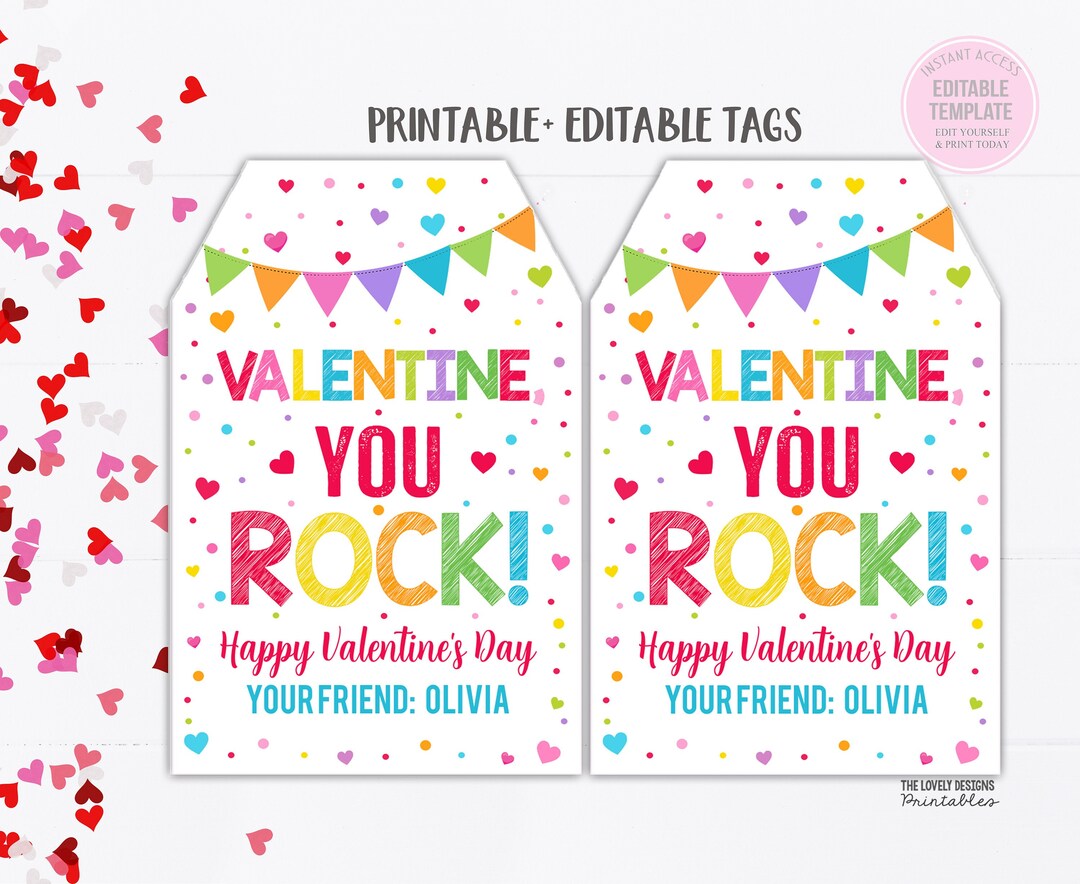 You Rock Valentine's Day Gift Tags Kids Classroom Pop Rocks Valentine ...