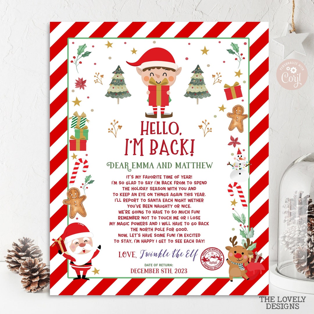 EDITABLE Elf I'm Back Letter Elf Return Letter Elf Arrival Letter Santa ...