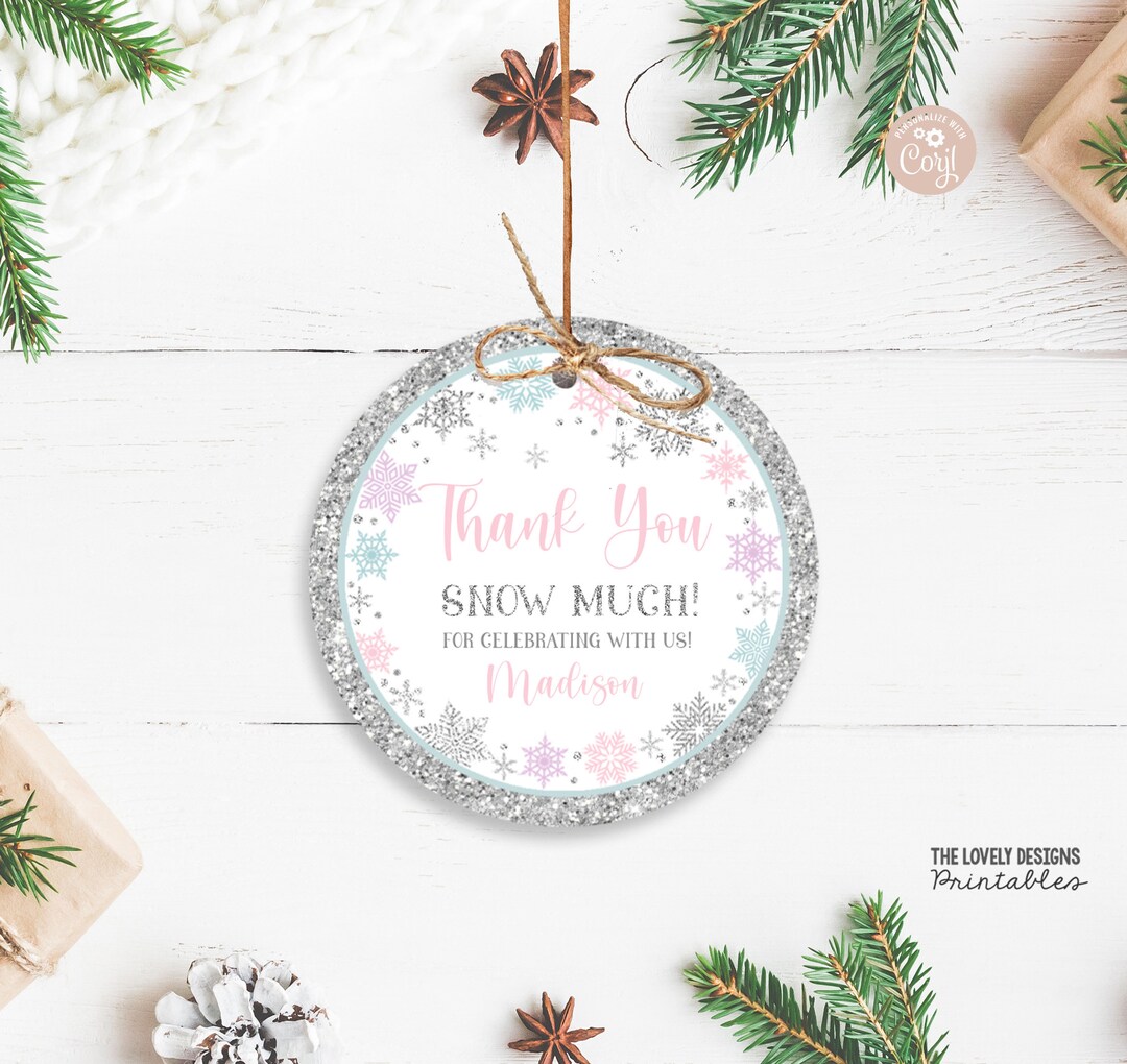 Editable Winter Gift Tag 2" Winter Birthday Snow Much Circle Round Tag ...