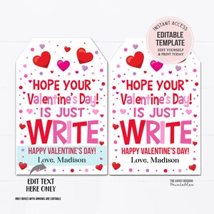 Valentine's Day Gift Tag, Just Write Valentine Tag From Teacher Pencil ...