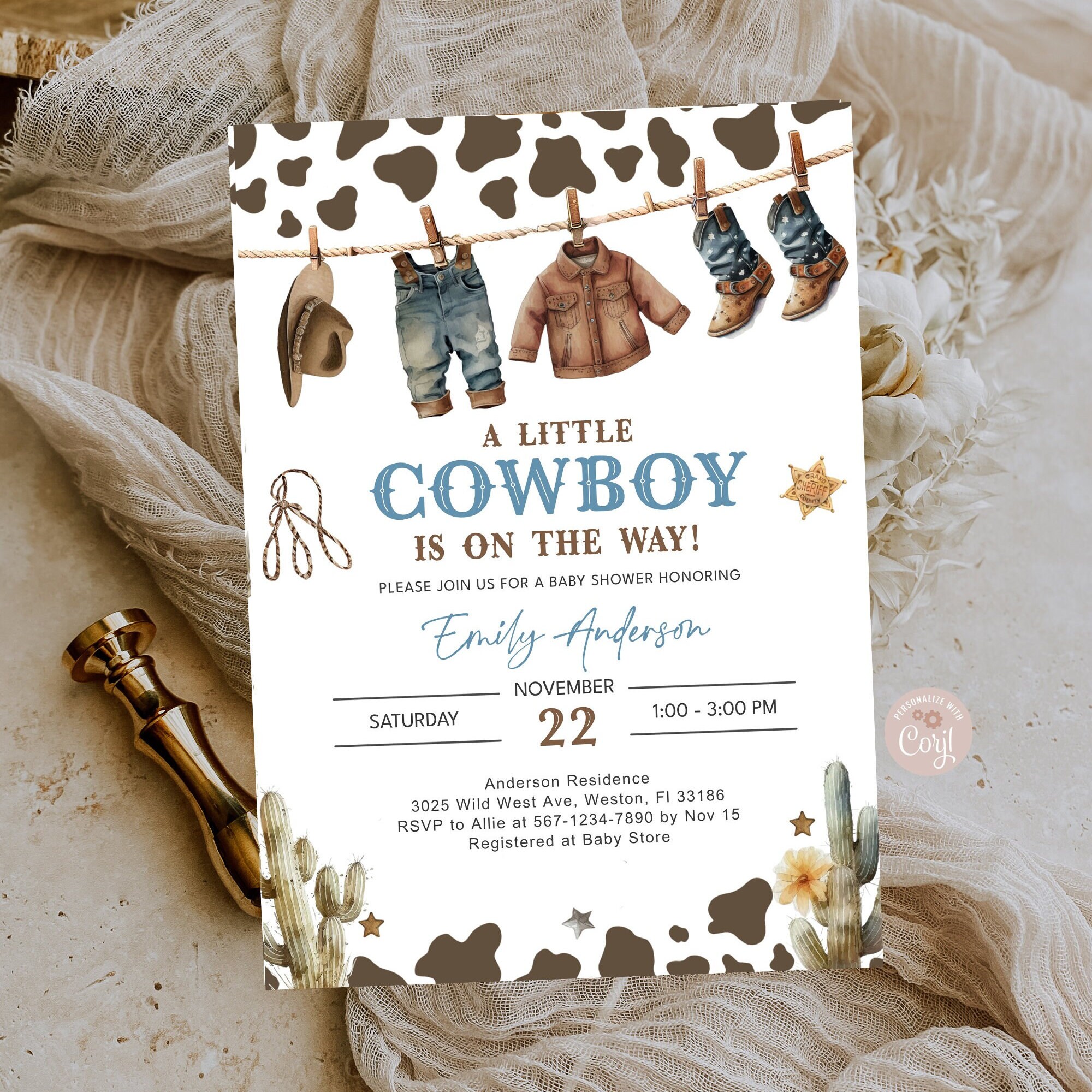 Cowboy Baby Shower Invitation Country Western Wild Boy West A Little ...
