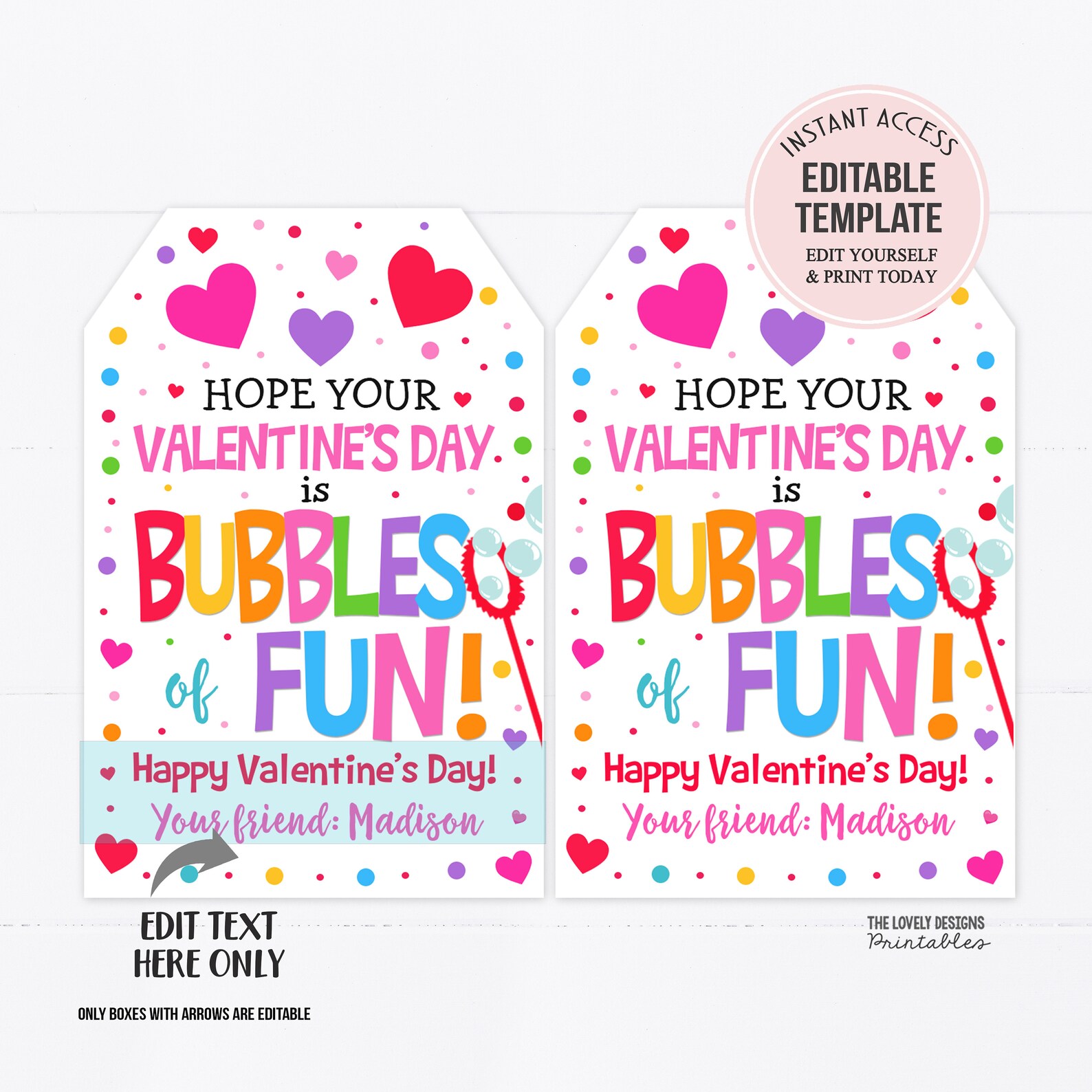 Bubbles Gift Tag, Valentine's Day is Bubbles of Fun Bubbles Tag Kids ...