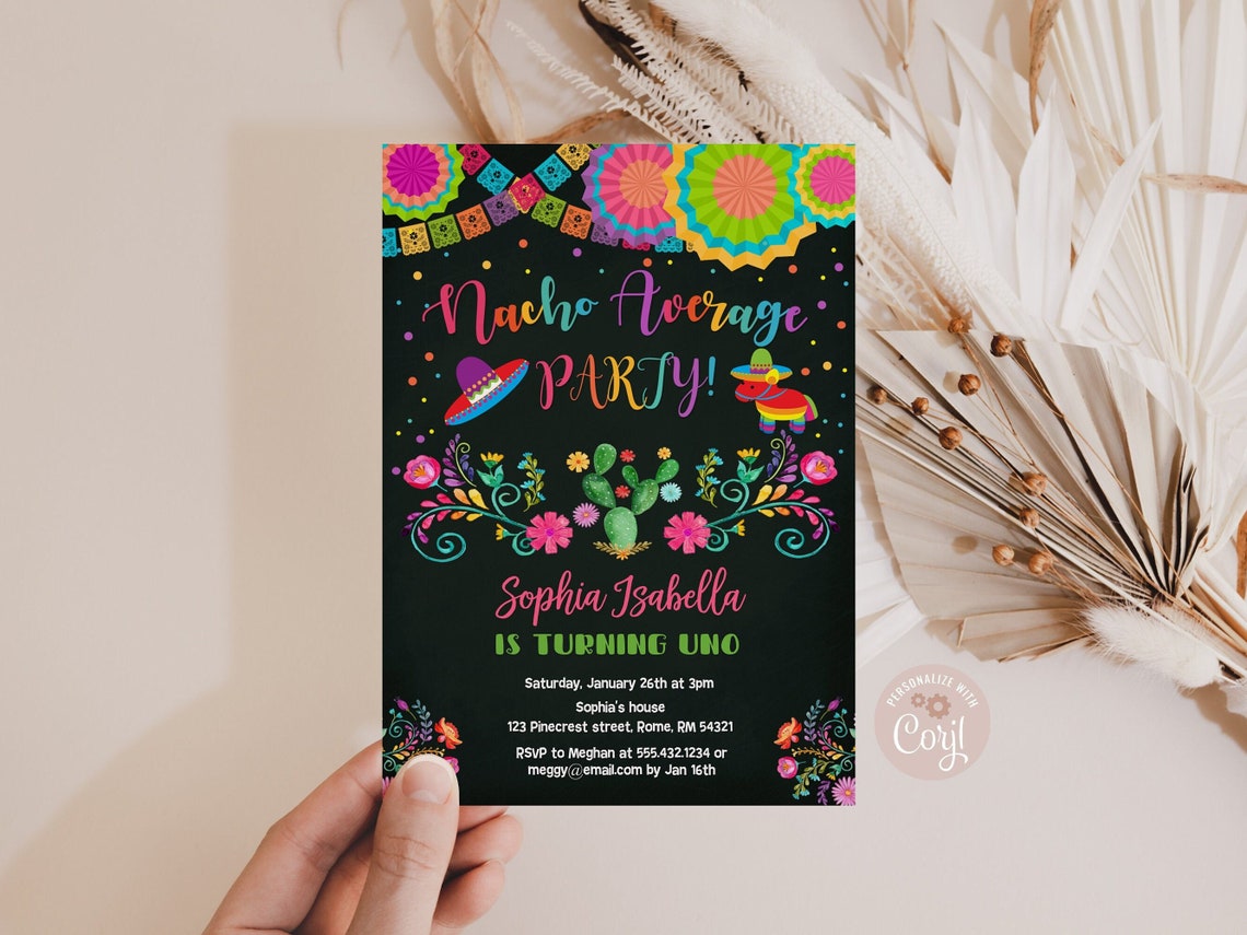 EDITABLE Nacho Average Party Fiesta Invitation Fiesta Birthday - Etsy
