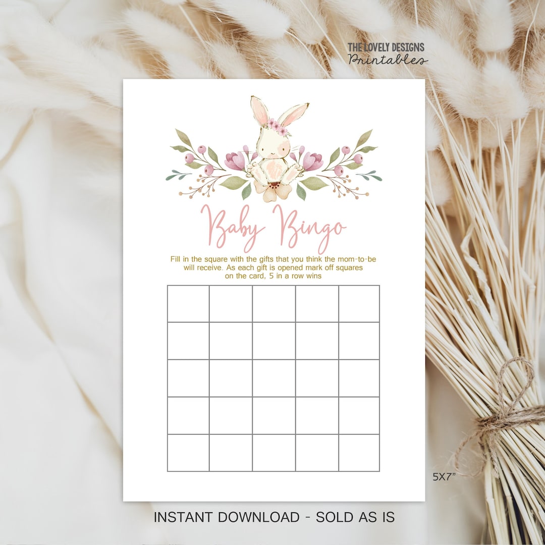 Baby Bingo Game Bunny Baby Shower Activity Easter Pink Floral Spring ...