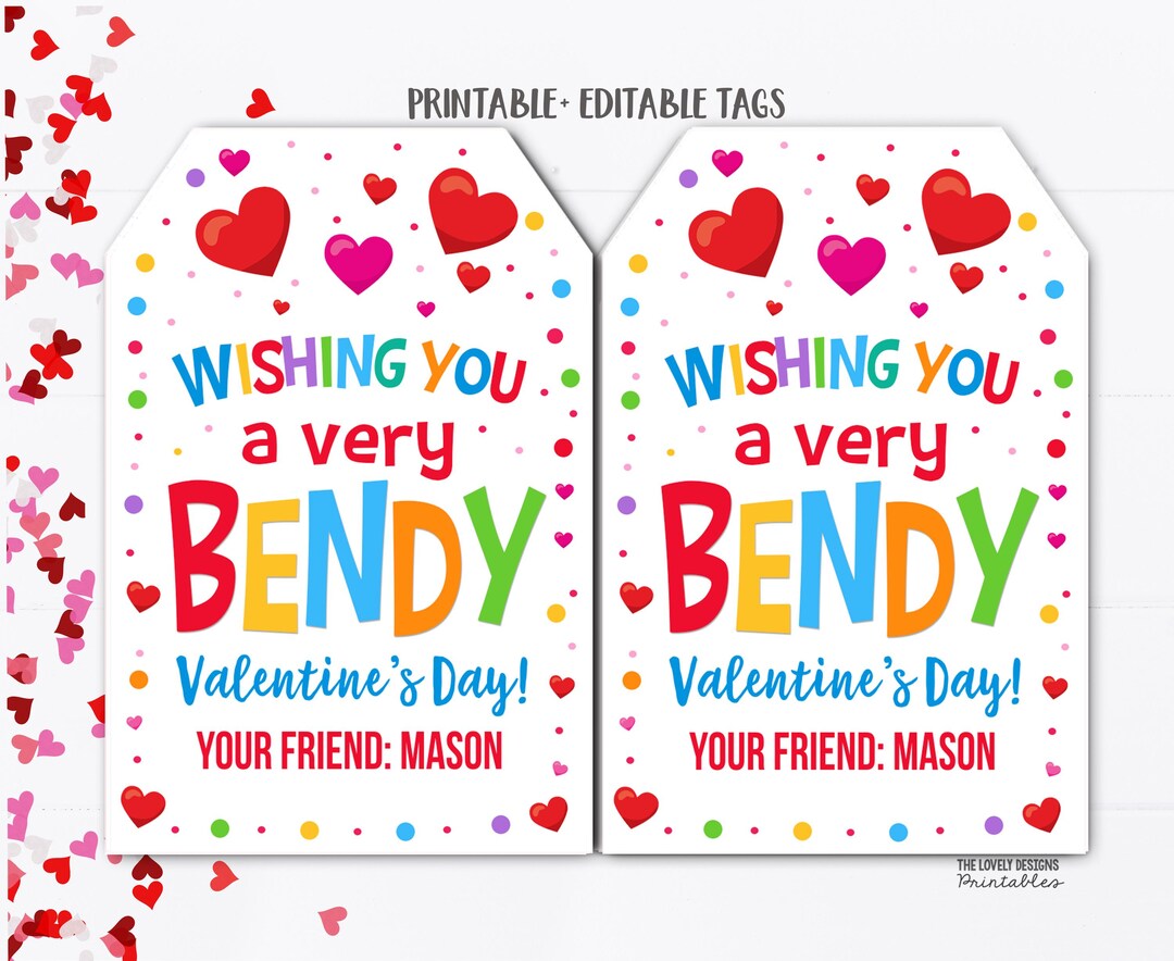 Bendy Valentine's Day Tag, Bendy Pencil Straw Bracelet Preschool ...