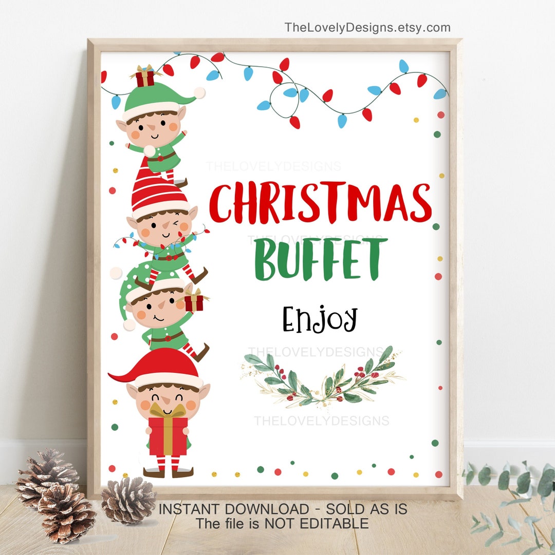 Elf Christmas Buffet Sign Cute Elves Sign Kids Party Elf Holiday Party ...
