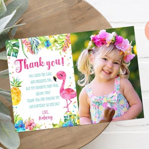 Editable Flamingo Thank You Card Flamingo Photo Girl Birthday Party ...