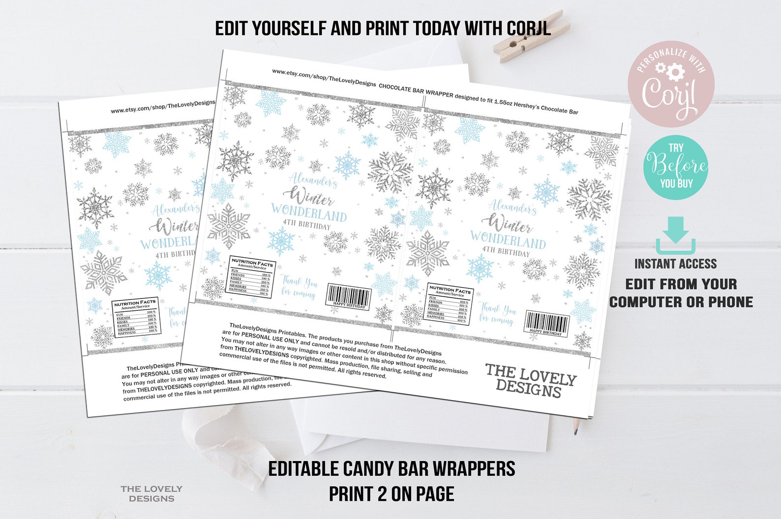 EDITABLE Winter Wonderland Candy Bar Wrapper Winter Birthday Party ...