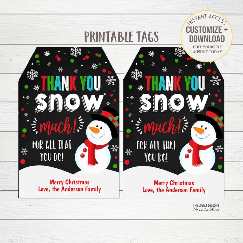 Thank You Snow Much Tags Christmas Gift Tags Printable | Etsy