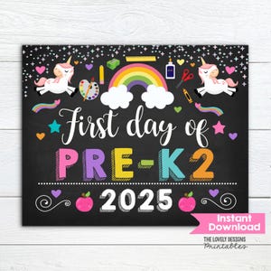 Unicorn First Day of Pre-k2 Sign, Girl First Day of Pre-k2, Pre-k Sign ...