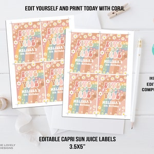 EDITABLE Five is a Vibe Groovy Juice Pouch Label Groovy 5th Birthday ...