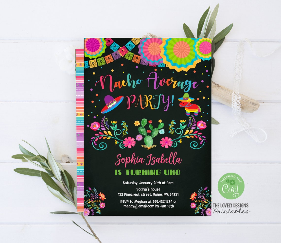 EDITABLE Nacho Average Party Fiesta Invitation Fiesta Birthday - Etsy