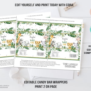 Editable Jungle Wild One Candy Bar Wrapper Jungle Boy 1st Birthday ...