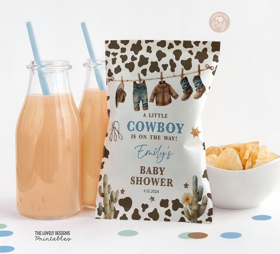Cowboy Chip Bag Wrapper Editable Cowboy Baby Shower Country Western ...