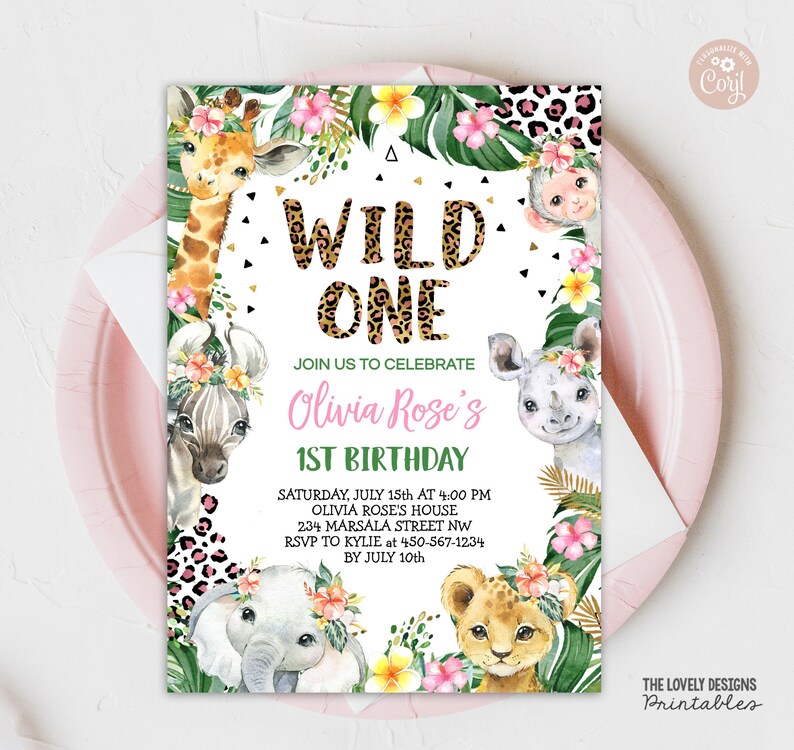 Editable Wild One Leopard Print Invitation Girl Leopard Pink 1st ...