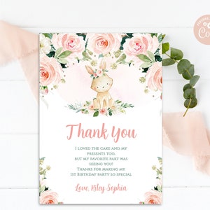 Editable Bunny Thank You Card Bunny Birthday Party Card Easter Thank ...