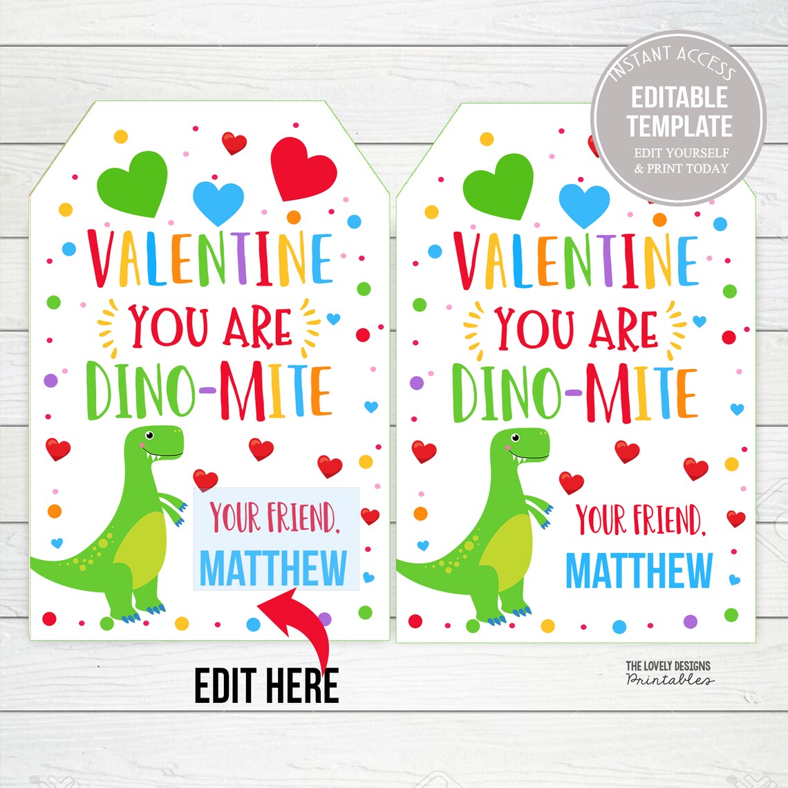 Dinosaur Valentine's Day Tag Dino-mite Valentine Dinosau - Etsy