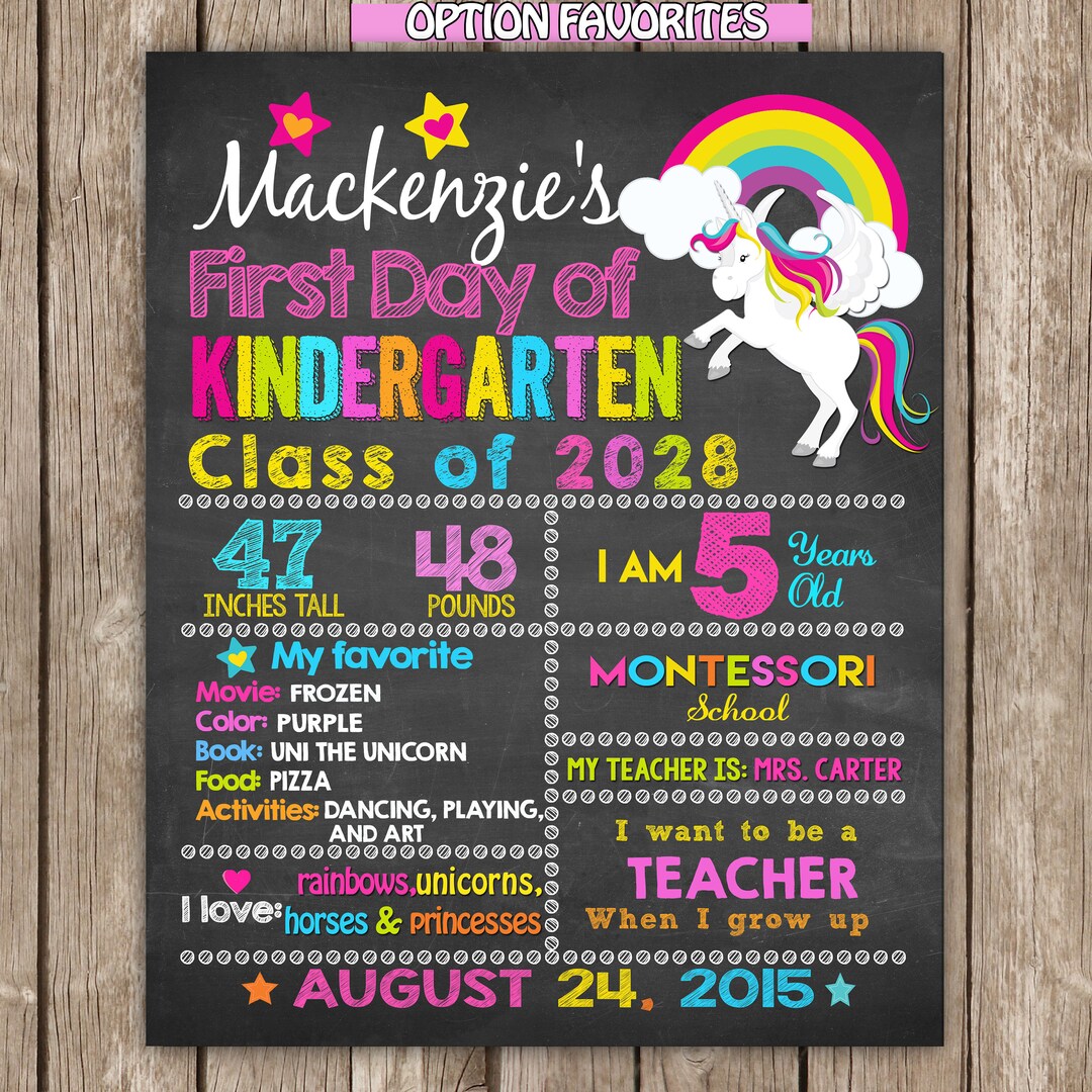 First Day of School Sign Rainbow Chalkboard Favorites Sign, ANY GRADE ...