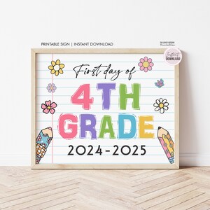 First Day of 4th Grade Sign, First Day of Fourth Grade Sign, INSTANT ...