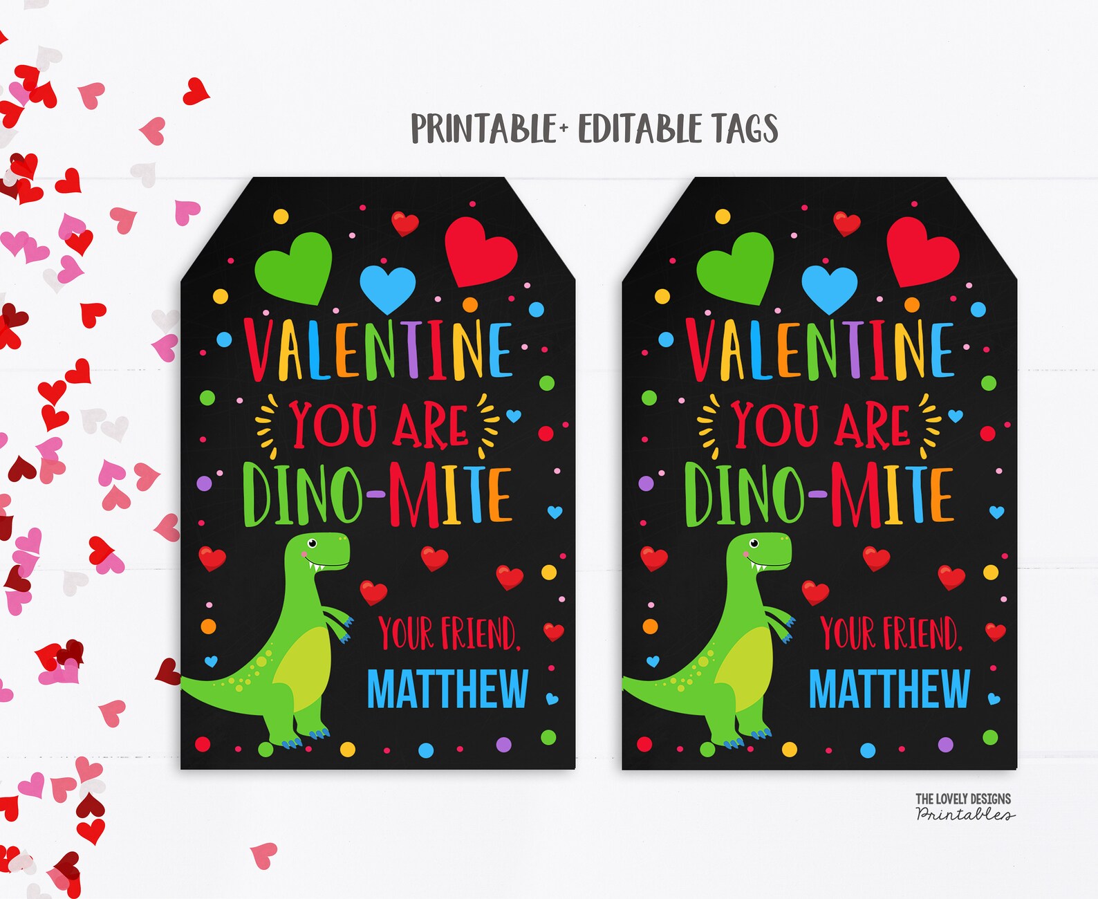Dinosaur Valentine's Day Tag, Dino-mite Valentine, Dinosaur Printable ...