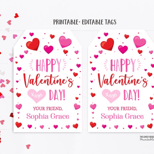 Hearts Valentine's Day Tag Editable Hearts Tags | Etsy