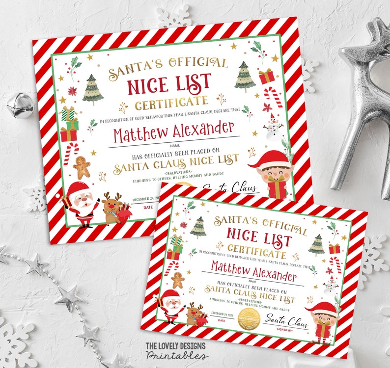 EDITABLE Elf Nice List Santa Claus Official Nice List Certificate ...