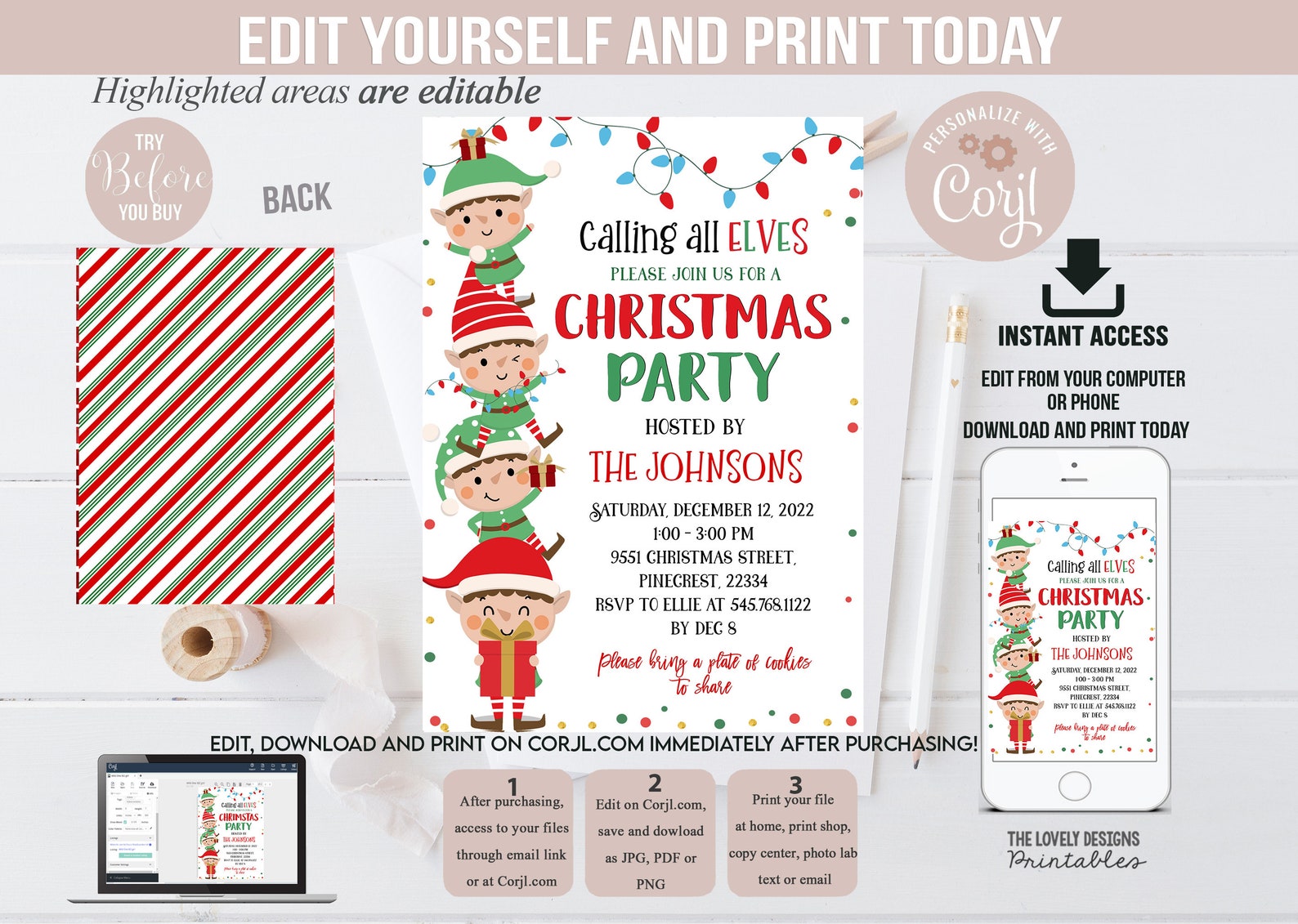 Editable Christmas Party Invitation Cute Elves Kids Party Elf - Etsy