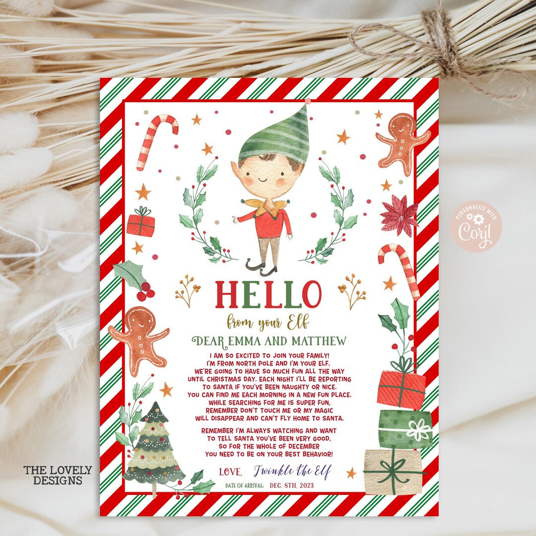 Editable Elf First Arrival Letter Elf Hello From Your Elf Letter Santa ...