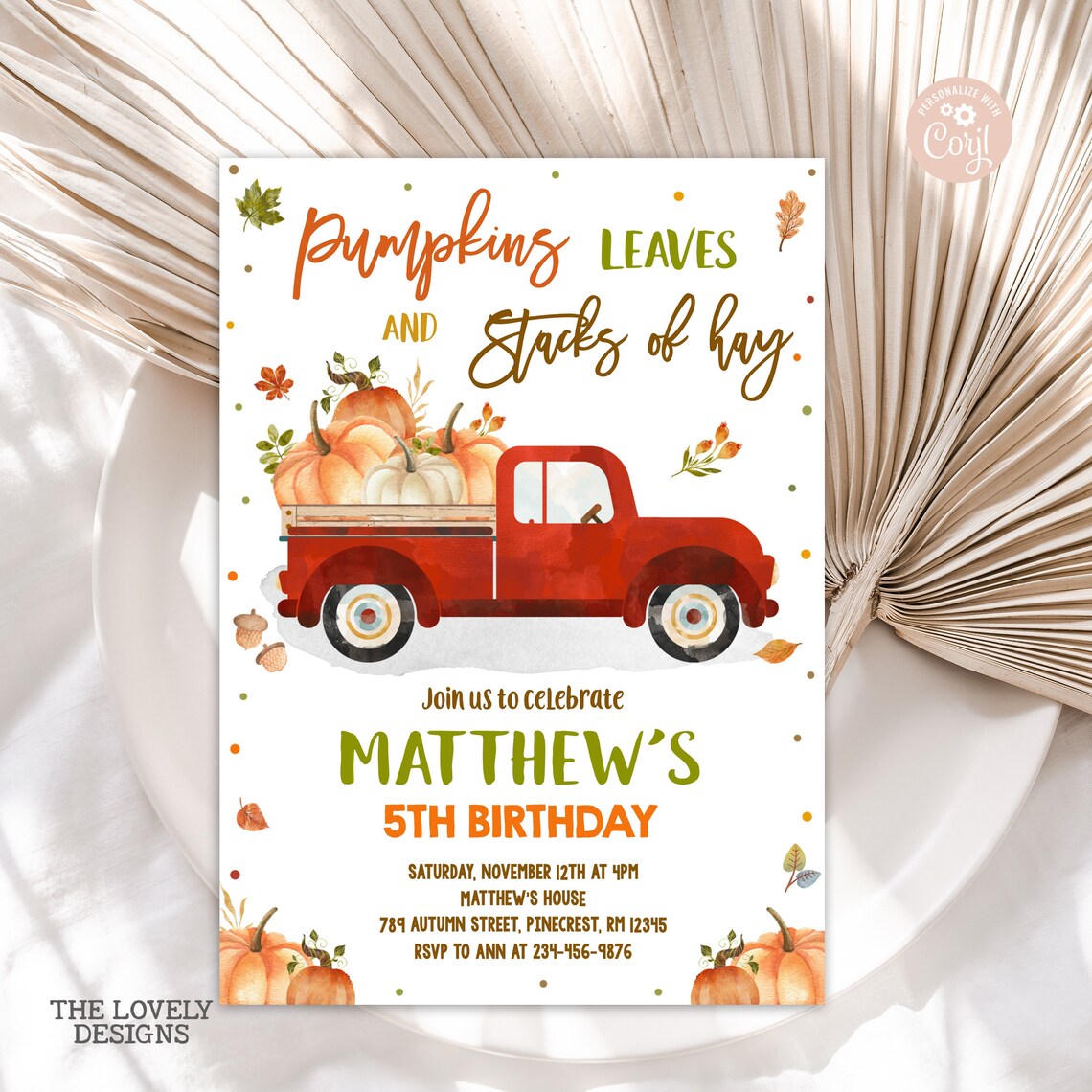 EDITABLE Pumpkin Truck Red Birthday Invitation Pumpkin Patch Invitation ...