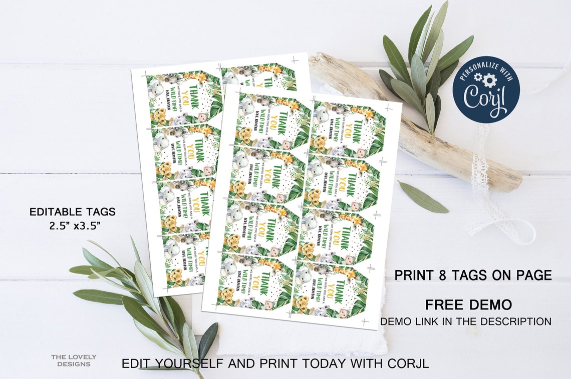 EDITABLE Jungle Favor Tags Safari Animal Wild Time Jungle Boy - Etsy