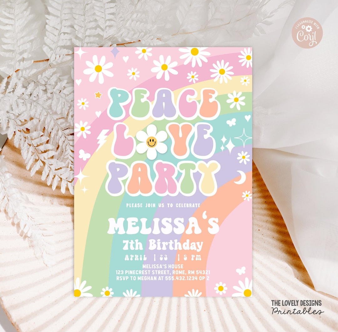 EDITABLE Daisy Peace Love Party Invitation Groovy Birthday Invitation ...
