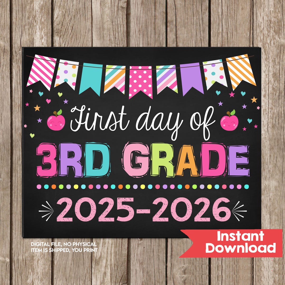 Girl First Day of 3rd Grade Sign, First Day of Third School Sign, Back ...