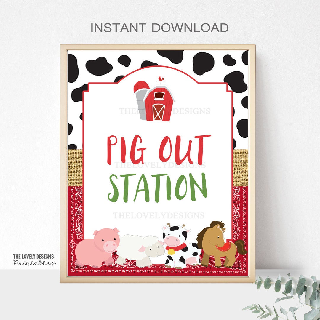 Farm Pig Out Station Sign Farm Birthday Party Farm Bandana Red Animals ...