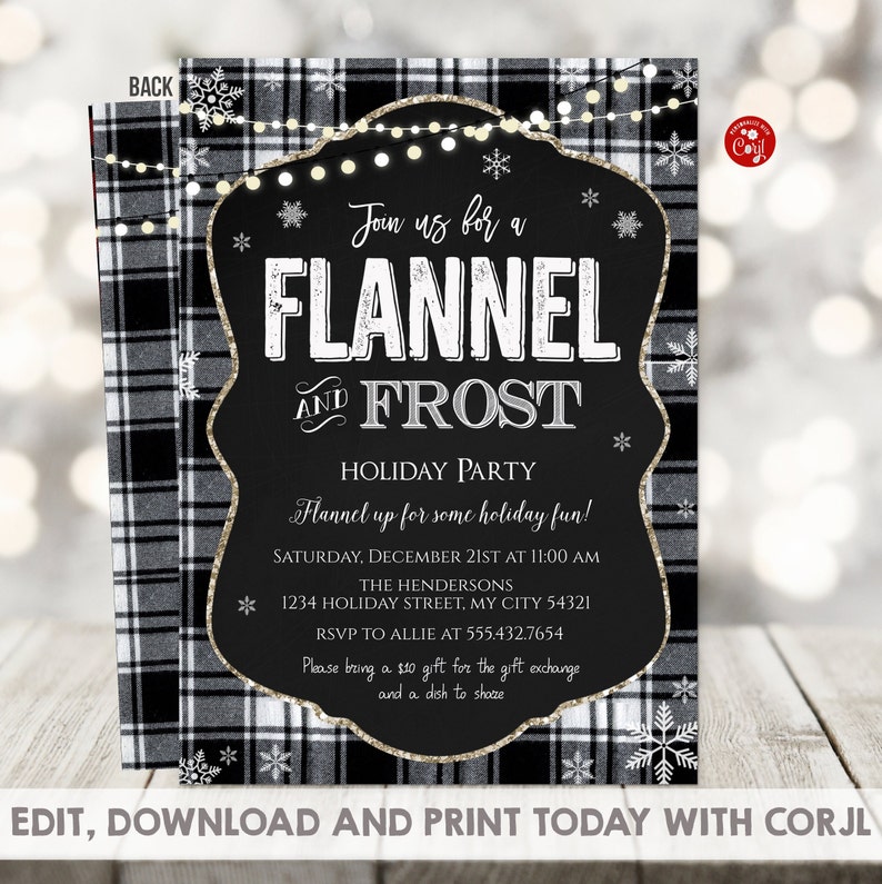 Editable Flannel and Frost Party Invitation Black and White - Etsy