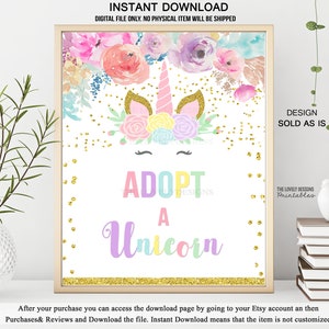Adopt a Unicorn Birthday Sign Unicorn Magical Rainbow Unicorn Adoption ...
